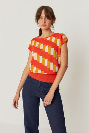 SKFK Damen vegan T-Shirt Intza Mehrfarbig Rot/Gelb