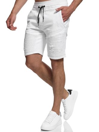 Indicode Herren Ernest Jeans Shorts mit Taschen | Herrenshorts Used Look für Männer Offwhite, XXL