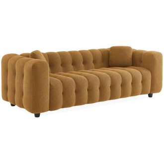 Sweeek 3-Sitzer-Sofa mit strukturiertem und kapitoniertem Boucl&eacute;-Bezug, Strukturiertes Boucl&eacute;, Senfgelb