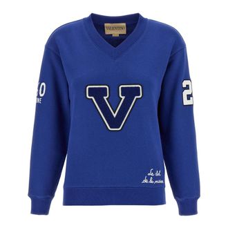 Valentino Garavani Besticktes Baumwoll-Sweatshirt - - Sweatshirts & Hoodies - Damen - Blau - S