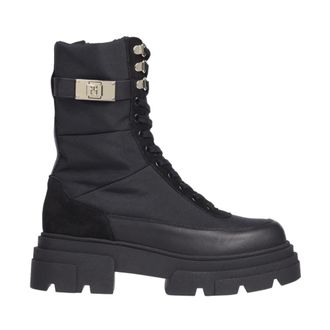 Tommy Hilfiger Schwarze Schn&uuml;r-Biker-Stiefeletten - - Shoes - Damen - Schwarzk - 41 EU