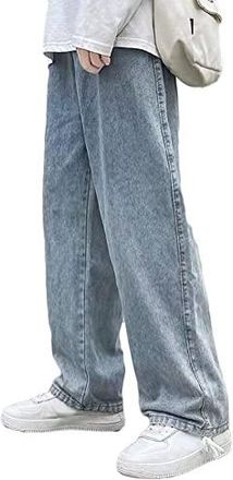ORANDESIGNE Jeans Homme Y2K Jeans Garçon Décontracté Pantalon Large Lâche Mode Harajuku Skateboard Denim Pantalon Droit Printemps Automne Vêtement de Rue M Bleu C