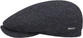 Stetson Belfast Flatcap Schiebermütze Herrenkappe Herringbone mit Innenfutter Baumwolle Herbst Winter schwarz-blau 56 cm