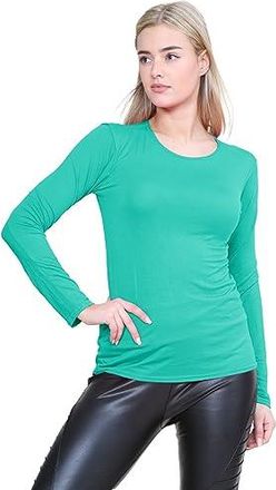 Janisramone Femmes Dames Nouveau Rond Cou Longue Manches Plaine Décontractée Stretchy Tee De Base Mince Fit T-Shirt Haut
