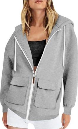 Generic Vestes pour femmes, veste polaire &agrave; capuche grande taille pour fermeture &eacute;clair, v&ecirc;tements dext&eacute;rieur d&eacute;contract&eacute;s, confortables, doux et chauds, v&ecirc;te