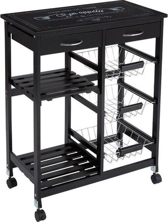 PEGANE Desserte roulante en bois mdf et verre tremp&eacute;, noir - Dim : L.67 x l.35 x H.81 cm Pegane