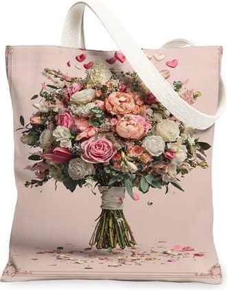 Generic Sacs fourre-tout en toile &agrave; motif floral vintage, sacs de courses r&eacute;utilisables, &eacute;l&eacute;gants et l&eacute;gers en toile lavable pour les voyages, p&ecirc;che, 13x15 In