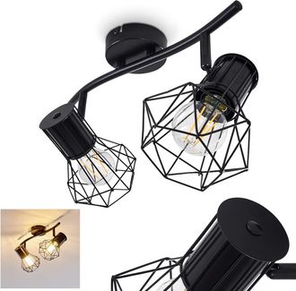 HOFSTEIN Deckenleuchte Bardhaman, Deckenlampe aus Metall in Schwarz, 2-flammig, 2 x E27-Fassung, Spot im Retro/Vintage Design in Gitter-Optik und Lichteffekt a