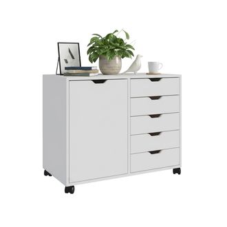 Relaxdays Rollcontainer, 5 Schubladen & 2 F&auml;cher, HBT: 65x78x40 cm, B&uuml;roschrank, Aktenschrank mit Rollen, B&uuml;ro, wei&szlig;