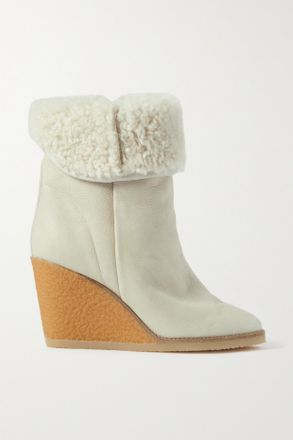 Isabel Marant Totam Stiefel Aus Veloursleder Mit Keilabsatz Und Shearling-futter - Neutral