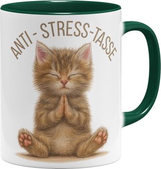 OM3 K&auml;tzchen Anti-Stress Kaffee-Tasse mit Spruch - lustige Keramiktasse Namaste-Motiv - Meditation Katze - Keramik Becher - 325ml - Beidseitig Bedruckt - 