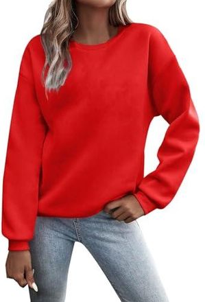 Generic Chandails en molleton pour femme - Couleur unie - Haut surdimensionn&eacute; - Col rond - Manches longues - Automne - Hiver - D&eacute;contract&eacute; - Confortable - Ten