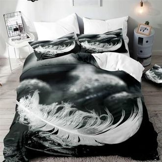 Generic Housse de Couette 200x200 Plumes Blanches Parure de Lit 2 Personnes Style Minimaliste Imprim&eacute;e 3D Microfibre Literie Set 3 Pi&egrave;ces avec Housses Couette