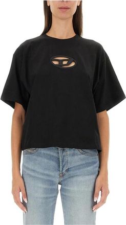 Diesel Femme, Tops, Noir, Taille: 38 FR T-shirt boxy avec logo Oval D ajour&eacute;