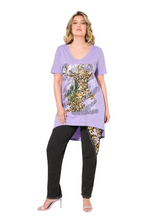 Miamoda Damen große Größen Übergrößen Plus Size T-Shirt, A-Linie, Leo-Motiv, Halbarm fliederviolett 44 834100813-44