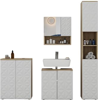Vicco Badm&ouml;bel-Set Wei&szlig; Edge, bestehend aus Badspiegelschrank, Waschbeckenunterschrank, Midischrank, Hochschrank - Unterschrank- und H&auml;ngeschrank-Kombinatio