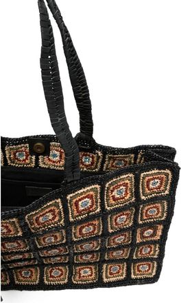 Ibeliv Raffia Square-Motif Tote Bag - Black