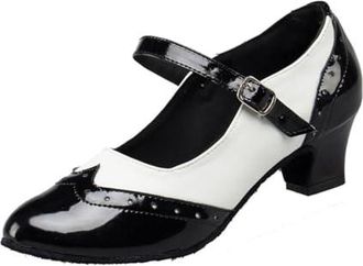MGM-Joymod Mary Janes Chaussures de danse moderne en cuir PU avec boucle pour femme, Talon noir et blanc de 5 cm, 40.5 EU