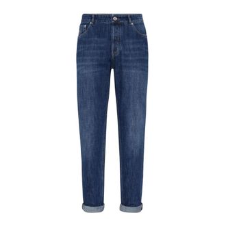 Brunello Cucinelli Blaue Denim Hose mit Logo-Patch - - Jeans - Herren - Blau - XL