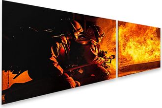 Islandburner Bild auf Leinwand Feuerwehrleute Flammen löschen Feuerwehr im Einsatz Wandbilder für Wohnzimmer Bilder kaufen für Home Office Schlafzimmer Format: 160