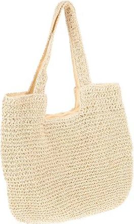 Hemoton Sac Bandouli&egrave;re Femme Paille Tiss&eacute;e L&eacute;g&egrave;re Volume Sac Plage D&eacute;contract&eacute; pour Voyage et Quotidien &eacute;t&eacute; Mode Beige