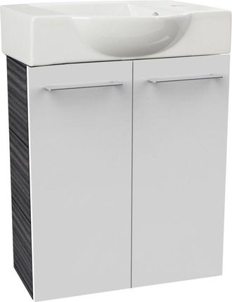 Fackelmann B. perfekt sbc Gäste-WC Set 2 Teile - Waschtischunterschrank in Weiß mit Holz Anthrazit mit Waschbecken aus Keramik - Waschbeckenunterschrank - 2