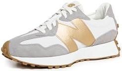 New Balance Baskets 327 pour femme, Gris mati&egrave;re/dor&eacute; m&eacute;tallis&eacute;, 9.5