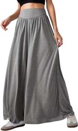 Generic Pantalon flatteur à jambe large pour femme à porter au quotidien pour femme - Taille haute - Volants - Jambe large - Pantalon ample et confortable - P