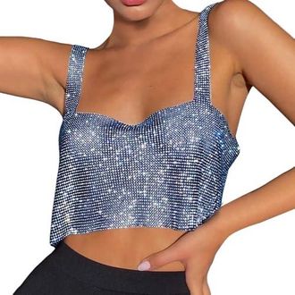 Generic D&eacute;bardeurs tendance &agrave; paillettes scintillantes pour femme avec strass &eacute;tincelants et brillants sans manches - Camisole &agrave; paillettes - Joli d&eacute;bardeur c