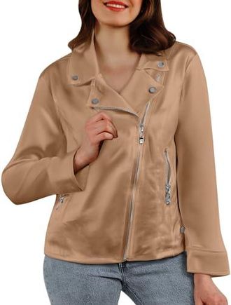 Generic 2026 Vestes pour femmes, veste de moto, style classique asym&eacute;trique, fermeture &eacute;clair, ceintures &agrave; boucle, plusieurs poches, kaki, XXL