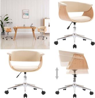 vidaXL Drehbarer Bürostuhl Creme Bugholz und Kunstleder - Bürostuhl - Drehstuhl - Schreibtischstuhl - Ergonomischer Stuhl - Komfortsitz - Home & Living