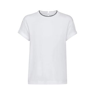 Brunello Cucinelli T-Shirt mit Kontrastbesatz und Rundhalsausschnitt - - Tops - Damen - Wei&szlig; - L