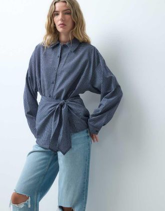 Jack & Jones chemise portefeuille en popeline &agrave; carreaux bleu marine