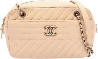Chanel Pre-owned Sac bandouli&egrave;re en cuir &agrave; surpiq&ucirc;res biais - Femme - Pre-owned - Beige - Taille: ONE Size