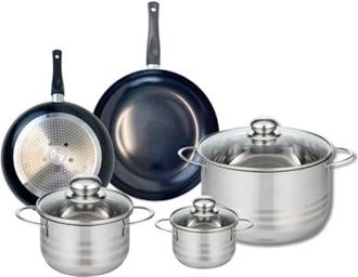 Fackelmann ELO 9723650 Batterie de cuisine 5 pi&egrave;ces, Ensemble de 2 Po&ecirc;les de cuisson 20 et 24 cm et 3 faitouts 12, 16 et 24 cm Elo Prima Brillant, inox, inductio