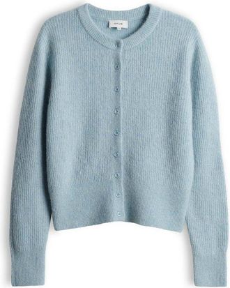 OPUS Strickjacke Dreni aus weicher Wolle Figurbetonter Schnitt mit schmaler Silhouette und Rundhals
