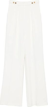 Elisabetta Franchi Femme, Pantalons, Blanc, Taille: 38 FR Pantalon Droit Ivoire avec Détails Plissés
