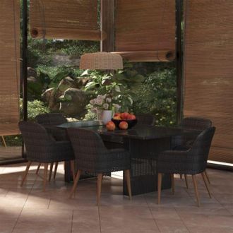 vidaXL Vidaxl - Ensemble &agrave; manger de jardin 7 pcs R&eacute;sine tress&eacute;e Noir