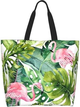 Generic Feuilles De Palmier Tropicales Flamant Roses Sac Fourre-Tout L&eacute;ger Tote Bag Pliable Sac Courses Pour Quotidienne Shopping Voyage