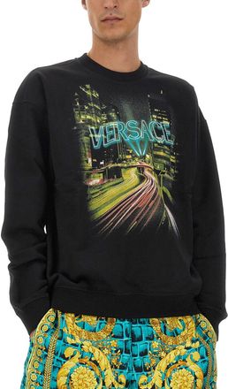 Versace Logo-Embroidered Cotton Sweatshirt - Black