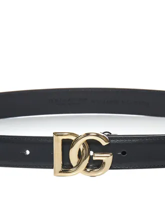 Dolce & Gabbana Womens Calfskin Belt With Logo Black Calf Leather