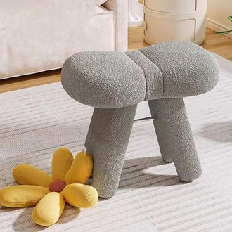 Generic Schminktischhocker, gepolsterter Schminktisch aus Lammwolle in Schleifenform, Nachttisch, Sofa, Schminkstuhl fürs Schlafzimmer, Klavier(Grey)