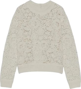 Ermanno Scervino Pull en maille macram&eacute; &agrave; col rond - Femme - Pulls - Beige - Taille: 38 FR