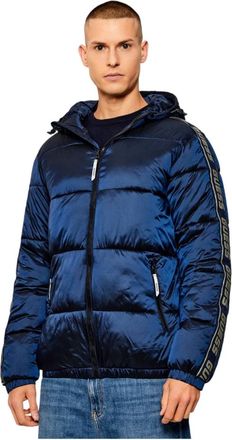 Guess Homme, Vestes, Bleu, Taille: XL Giacca piumino cappuccio in tessuto