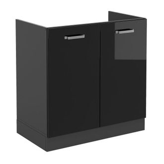 Vicco Meuble bas sous-&eacute;vier R-Line, Noir Haute brillance, 80 cm, PT Ch&ecirc;ne, Vicco