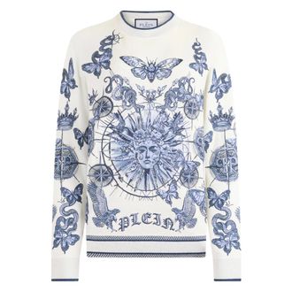 Philipp Plein Femme, Pulls, Bleu, Taille: 38 FR Pull ras du cou Tattoo Papillon