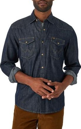 Wrangler Boutons de Chemise emblématiques en Denim Coupe Classique pour Homme, Denim rincé, XXL