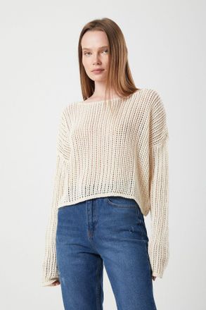 Mixray Luftiges Bootsausschnitt-Crop-Stricktop