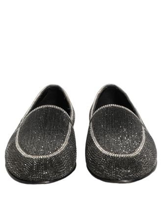 Dolce & Gabbana Black Crystal Embellished Men Loafers Shoes Leather