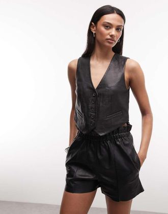 AllSaints Arla Lea - Weste aus Lammleder in Schwarz, Kombiteil